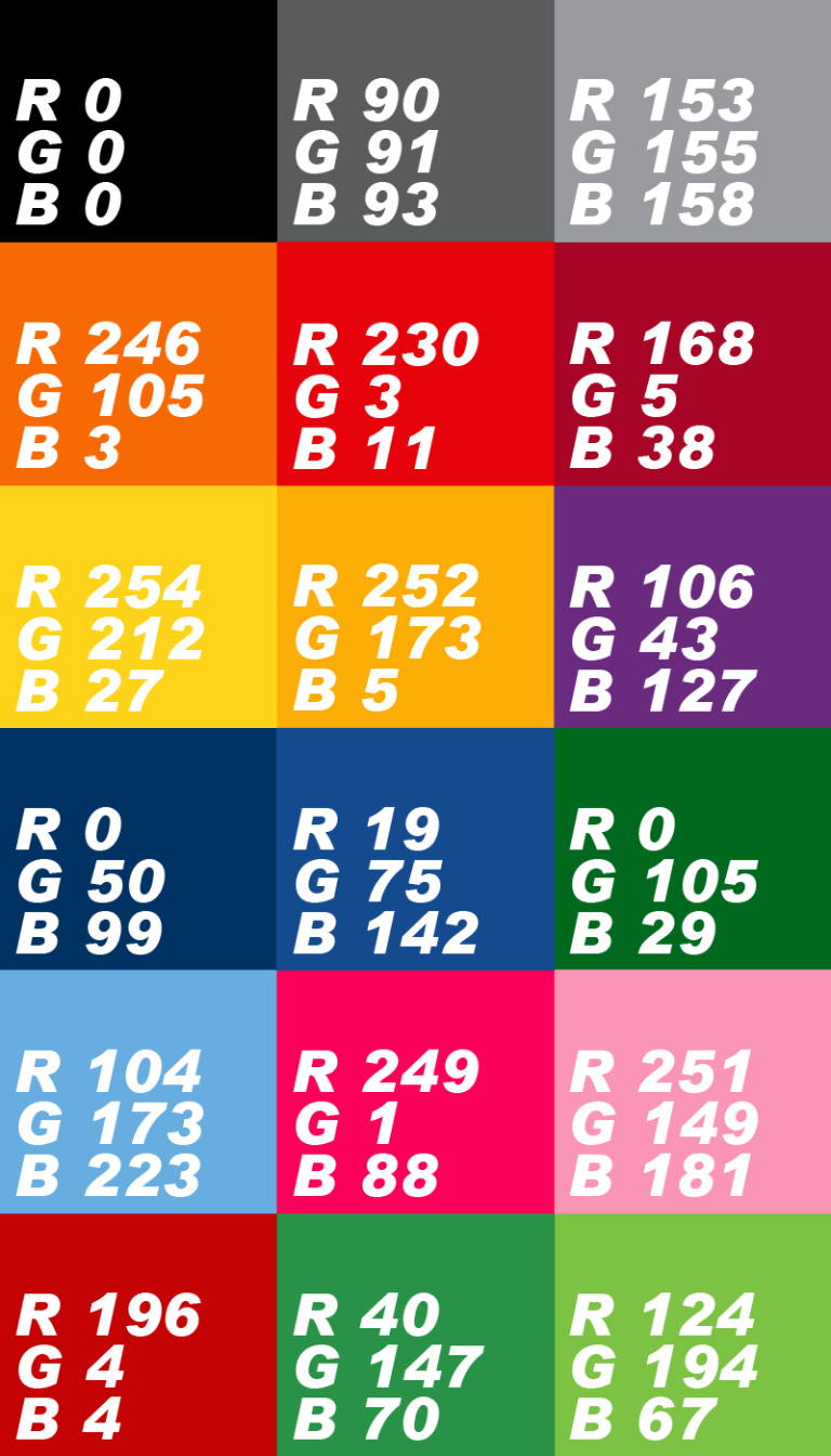 Color Chart – DTF Michigan